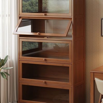 书架置物架落地书柜储物柜一体靠墙收纳家用实木带门防尘展示柜子