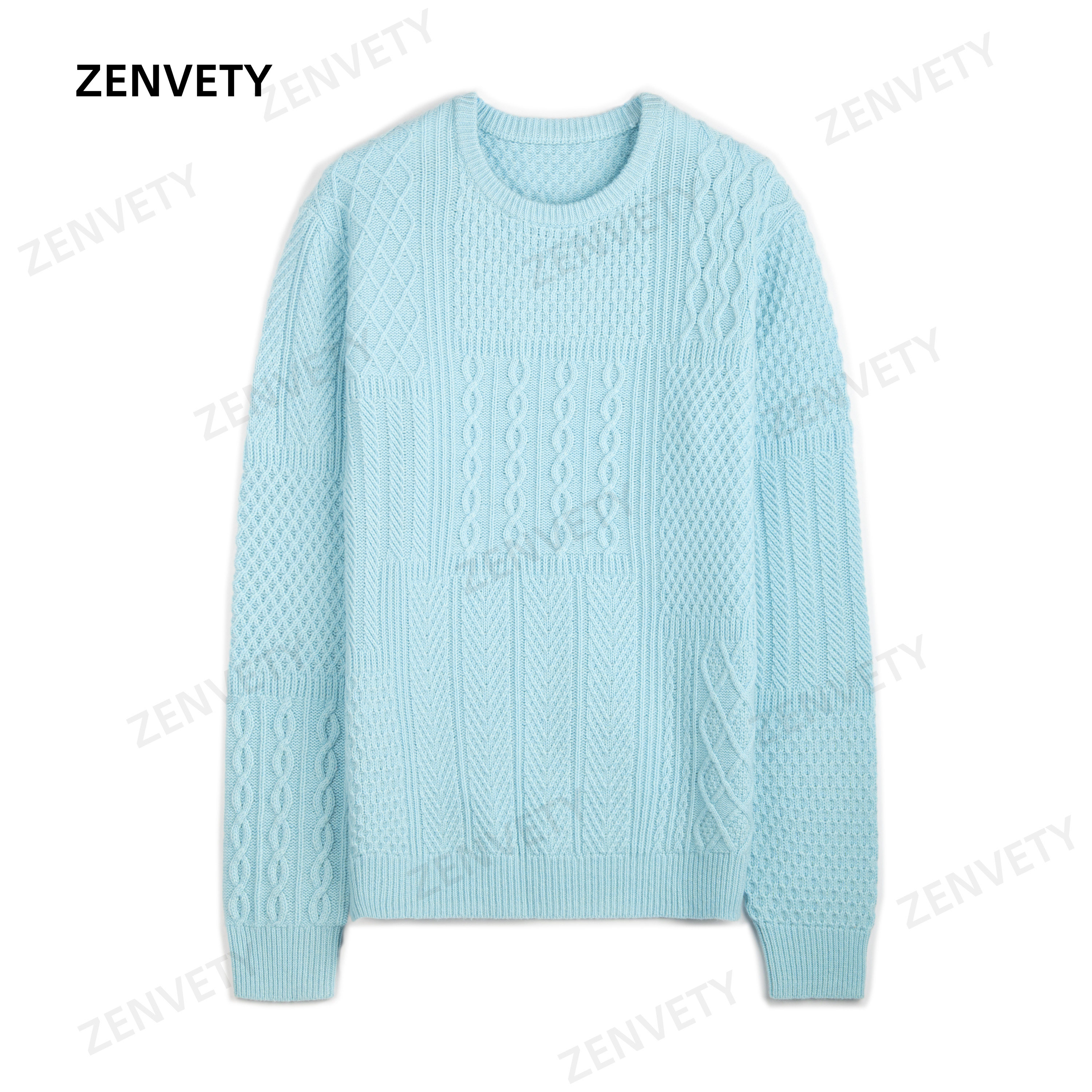 ZENVETY男士羊绒混纺圆领厚款多纹理针织衫休闲男装康赛妮毛衣