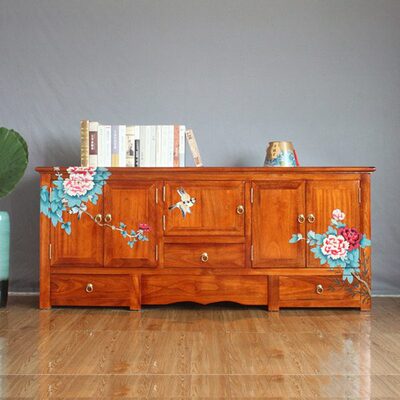 香樟木书桌电视桌斗柜手工彩绘柜子客厅电视柜屏风新中式储物柜