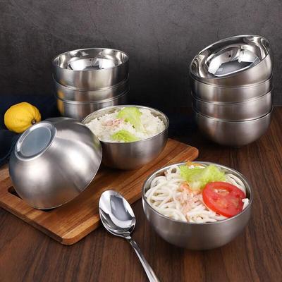 贝瑟斯 不锈钢碗10个套装 双层汤碗儿童碗防烫家食堂成人饭面碗