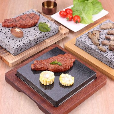 火山石板烧石烤盘烤箱石板岩石牛排热石烧花岗岩石餐厅烤肉石板盘