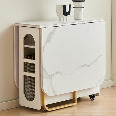 岩板折叠餐桌简约现代小户型整装省空间长方形伸缩吃饭桌轻奢桌子