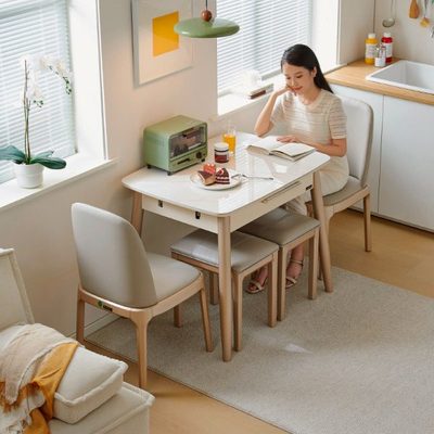 餐桌可伸缩家用小户型现代简约省空间岩板折叠轻奢长方形吃饭桌子