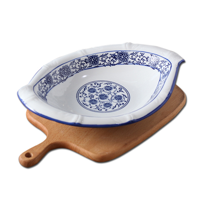 创意异形日中式青花釉下彩餐具陶瓷大碟盘子家用餐盘饭菜汤点心盘