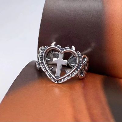 Gothic Death Cross Heart Ring For Women Man Fashion Punk Par