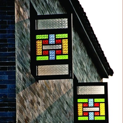 老式彩色玻璃窗西关满洲窗海棠花琉璃屏风隔断岭南仿古门窗古建窗