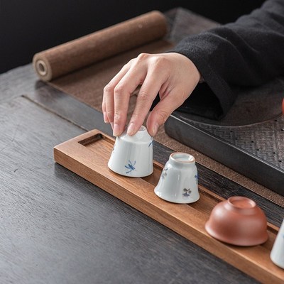 胡桃木茶杯功夫茶具托实木茶杯收纳架茶杯架沥水架配件功夫茶杯架