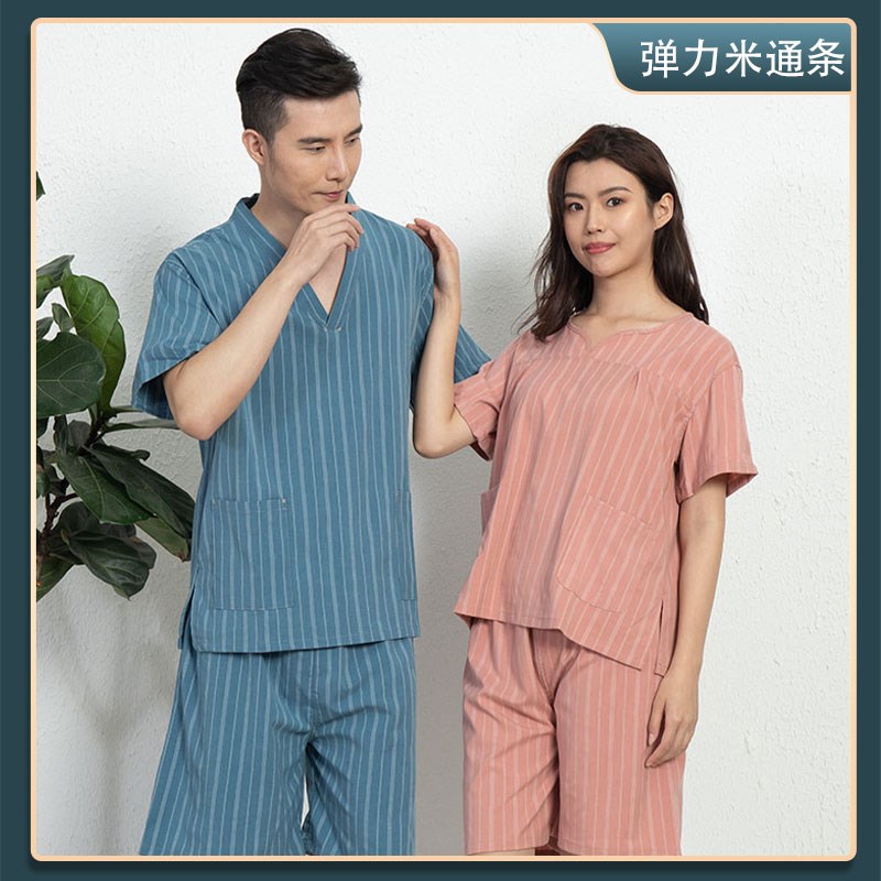 高浴弹力米通条汗蒸服足疗洗浴按摩端衣桑拿服大码加肥浴服男浴服