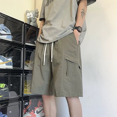 日系速干工装短裤男夏季薄款潮牌百搭宽松休闲中裤男士五分裤子