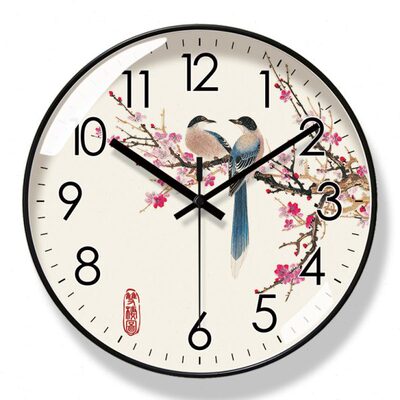 易普拉6328国风花鸟挂钟客厅钟表时尚新中式时钟静音扫秒石英钟