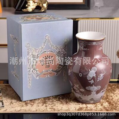 意大利1735欧式式花开富贵手绘红色陶瓷花瓶客厅新居婚庆摆件装饰