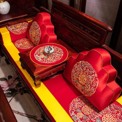 新中式红木沙发坐垫高端实木家具沙发垫全套罗汉床五件套海绵垫子