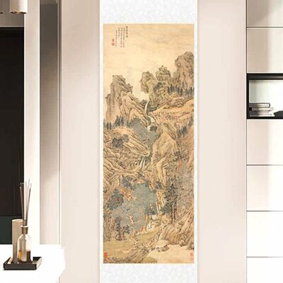 文徵明鸣琴图知音图会友图高清国画复制中式客厅玄关装饰卷轴挂画