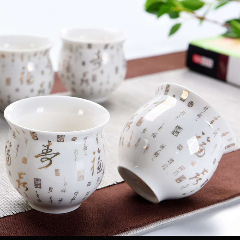 青花陶瓷家用夫层茶杯功双茶杯品茗杯隔热防烫手茶水具大号