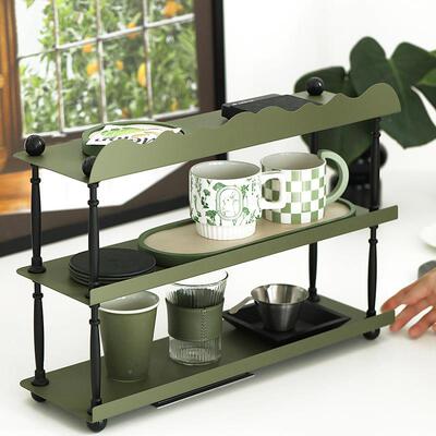 墨绿物色三层置架大容量杂物架厨房分杯架铁HM2313艺层桌面整理架