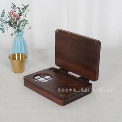 现货黑胡桃调木折叠颜料盒旅行便携木制可颜色盘彩绘5521多格实木