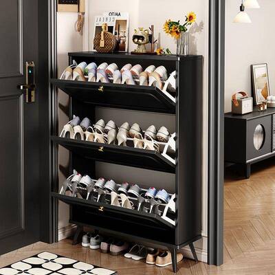 黑色超薄斗鞋柜家用入户新款2PZE翻0口25爆款门玄关柜一体简易小