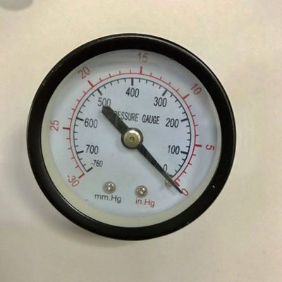 外壳直径50mm 轴向负压表 真空表 -760-0mm.Hg~0 -30in.Hg~0 背接
