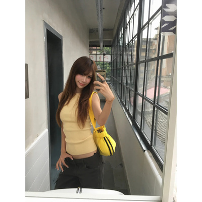一字领针织凉感无袖吊带背心女夏