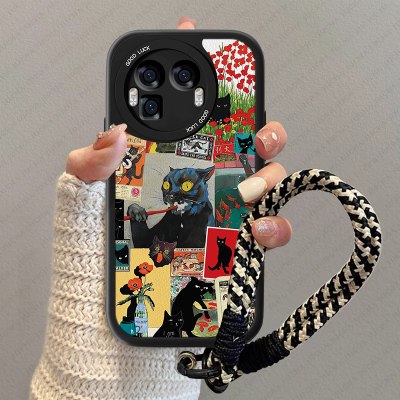 黑色猫咪适用真我GT8pro手机壳新款realmegt8男卡通GT8por小羊皮高级感oppo疯狂pr0防摔Realme情侣女套