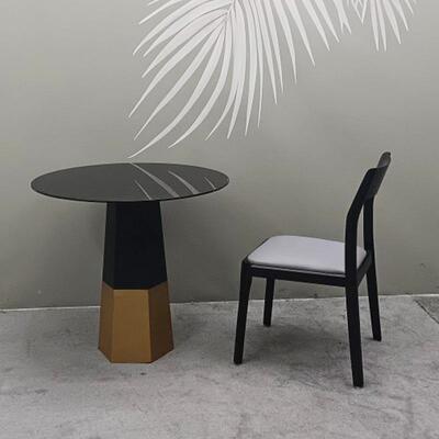 025年客厅代简约黑色成人2圆形现装58570餐台白蜡木实木拆餐椅组