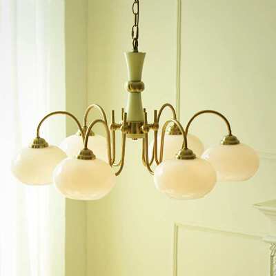 L72024新款中古简约吸顶灯法式奶油风绿色客厅主灯实木复古美式吊