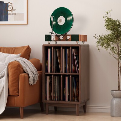 双层黑胶唱片收纳架带抽屉黑胶唱片LP收纳柜专辑展示架子唱片机柜