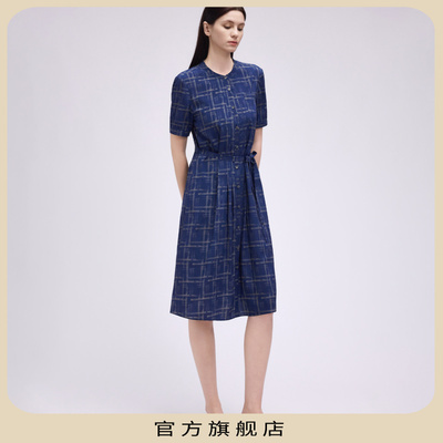 【官旗福利】柯罗芭夏季青黛蓝定位像素格纹连衣裙LI6089(AUN)