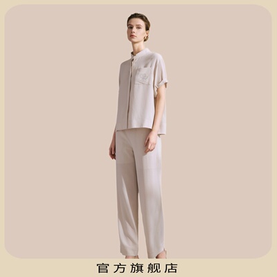 时尚老钱风桑蚕丝H型立领衬衫