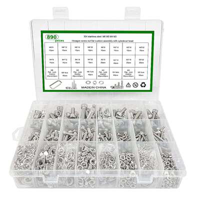 供跨境890pcs杯头内六角螺丝M3M4M5M6圆柱头滚花内六角螺钉DIN912