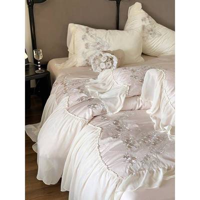 五号渡口|安娜花园|韩式法式120支长绒棉刺绣四件套床品公主