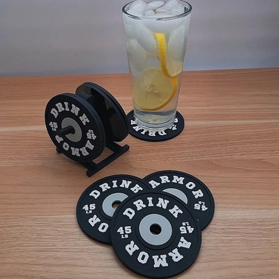 Set of 4 Weight Plate Coaster 跨境防滑硅胶杯垫 举重铁饼杯垫