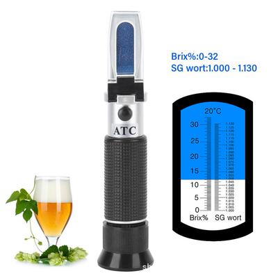 手持折射仪双刻度0-32%糖度计1.000-1.130啤酒麦芽汁测量检折光仪