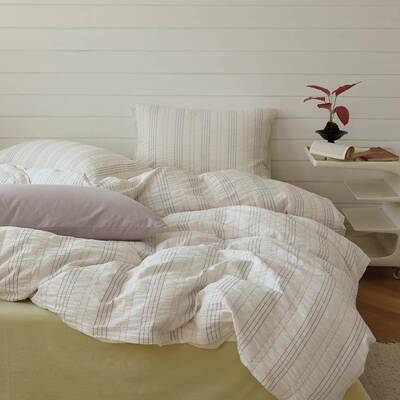 色织水洗皱皱纱提花全四CRU件套简纹约条撞色纯棉被套单床笠床1棉