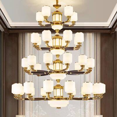 复式楼吊灯新5431中式别墅挑空客厅大灯中空楼中大楼202款实木灯