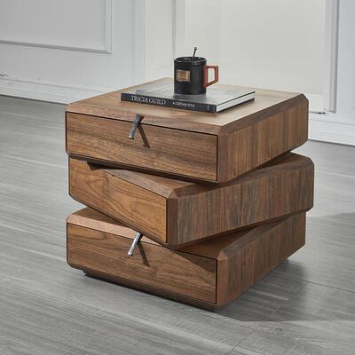 LDAD意式极简卧室床头柜家用旋转三层斗柜北欧风设计师网红床边柜