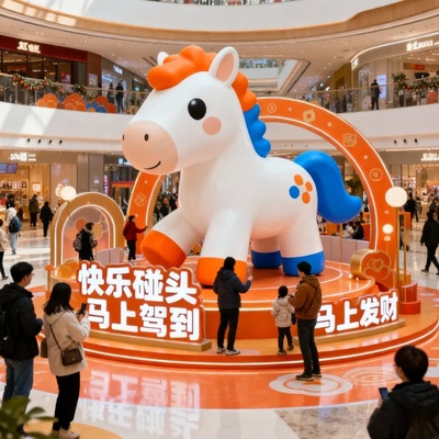 新年充气马气模定制商场美陈装饰超大马气膜模型网红打卡充气气球