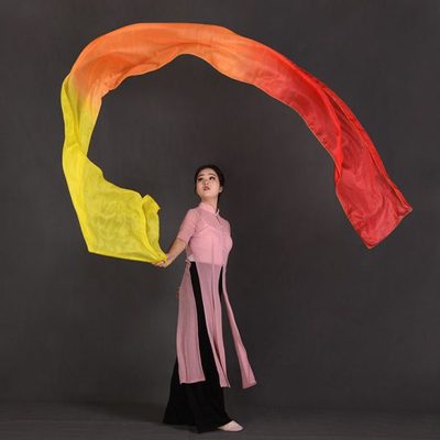 开场舞彩绸彩带女带棒三色渐变黄橙红甩绸中国舞大型舞蹈演出道具