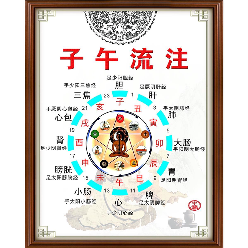 中医养生保健五行子午流注图装饰画写真海报印制展板喷绘墙贴纸挂