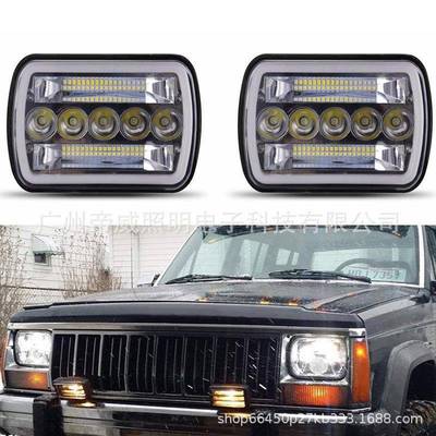 5x7方形LED远光灯DRL转向信号带光环环形天使眼