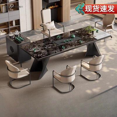 岩板茶桌椅组合高端奢轻ZLT石家台办公茶室用阳台现代奢超晶石泡