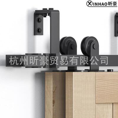 美式谷仓门吊轨顶装款双轨bypass双门前后移门双轨道套件双层轨道