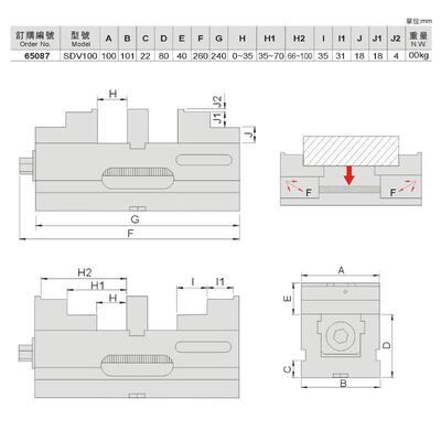 台湾精展GIN-65087-SDV100双夹机械式虎钳浮动钳口可拆中心固定块
