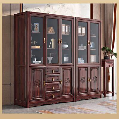 新中式红酸木实枝木书柜办公柜55500室文件新款用落地一家体带新