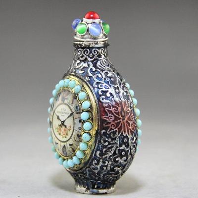 厂家直销收工艺复品古玩镶发古米玲做藏旧时钟鼻烟壶白铜珠色