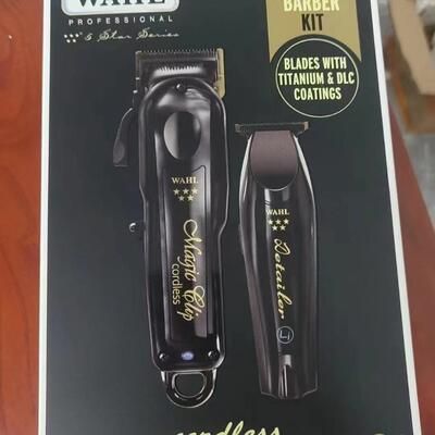 国产Wahl无绳理发师组合黑色魔术夹钳和细节修剪器302539