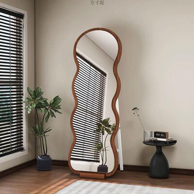 中古全身镜家NHI用试落地镜红异网型镜挂感波浪穿衣镜卧室衣壁镜