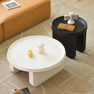 奶油风EWL茶几北欧风格圆形约茶桌大组小合几现代简黑色高低茶桌i