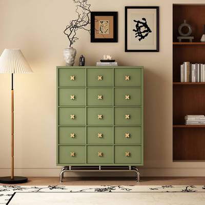 中边古风九斗柜多巴胺卧室柜复古床尾柜客厅IDB拼绿色色实六木抽