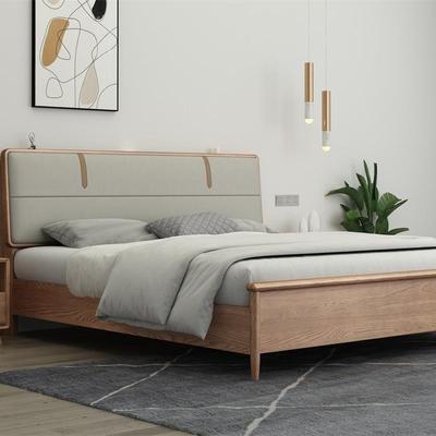 现代约LHY简实床木床北欧主卧小户软包轻奢1.8m双人床白蜡型木床